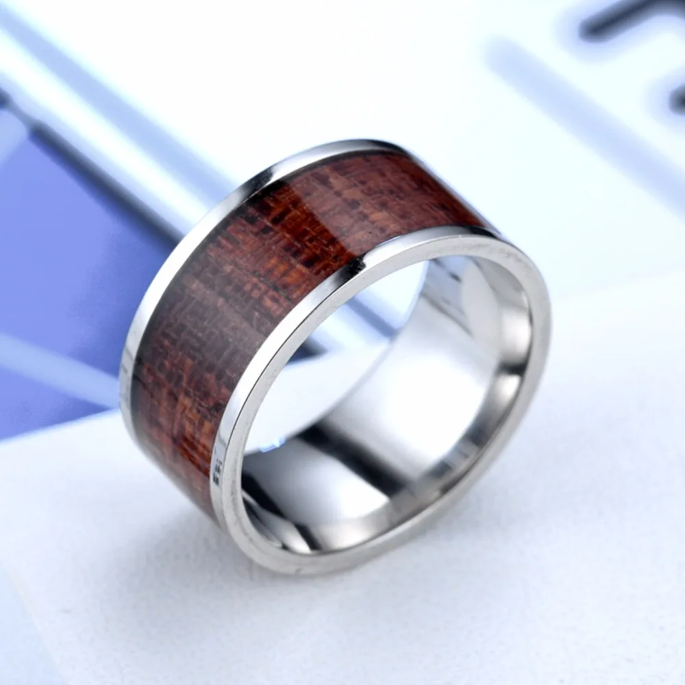 MOREDEAR 10mm Stainless Steel Ring with Wood Design Ring for Men and ...