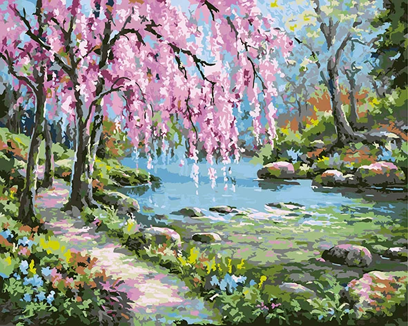Spring Park Acrylic Paint By Numbers Oil Painting Gift Coloring By ...