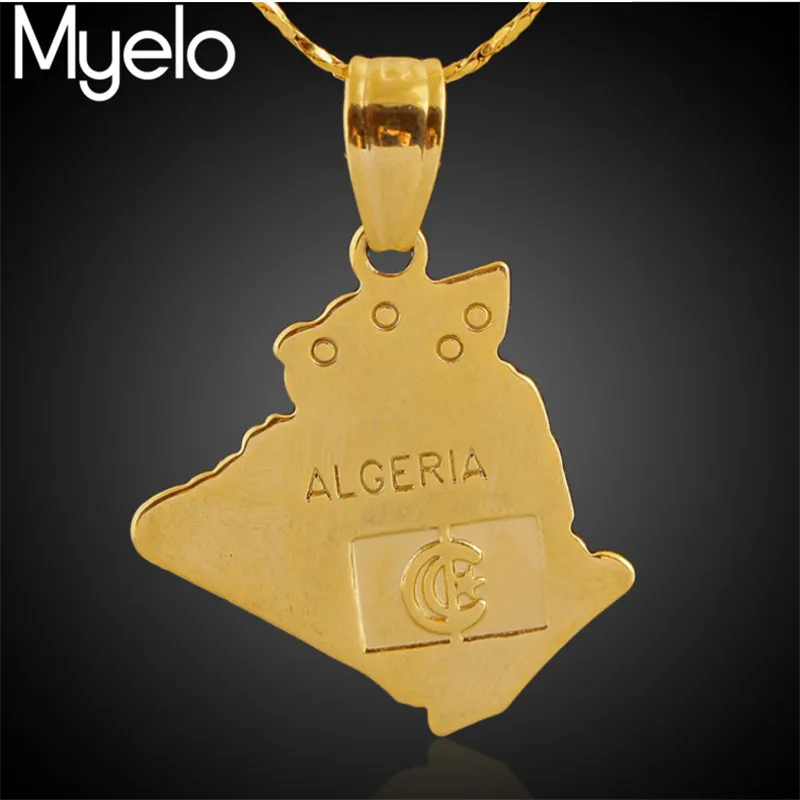 Myelo Gold Color Country Algeria Map Pendants Necklace Trendy Jewelry ...