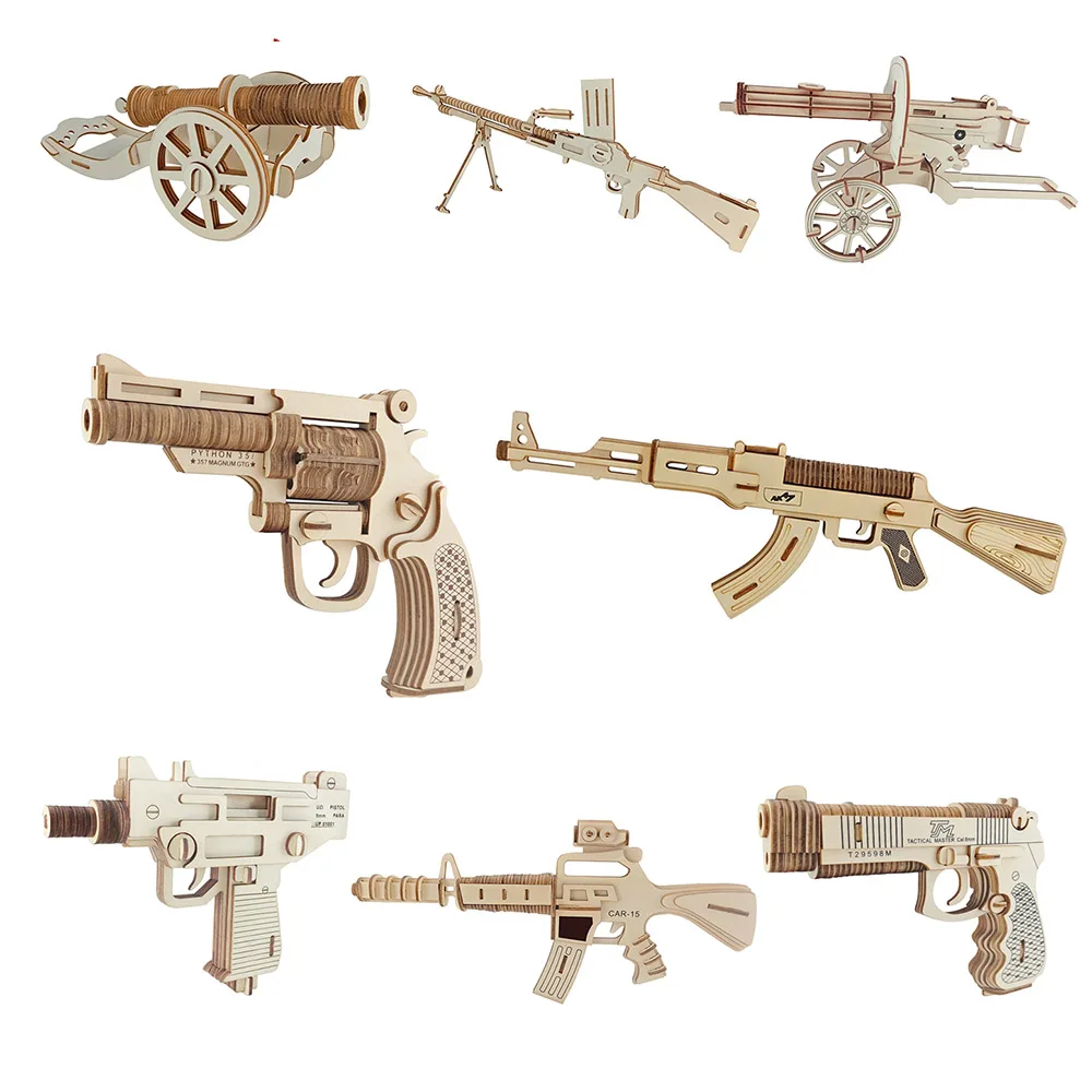 Wooden 3D Puzzle Jigsaw Wooden Toys For Children Cartoon Gun Puzzles ...