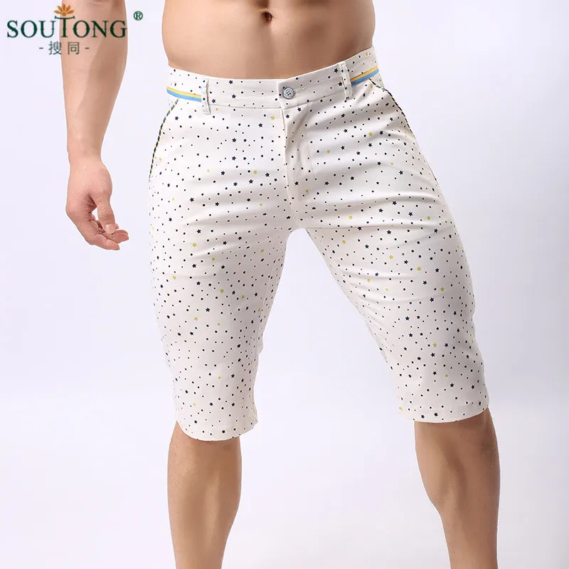 Soutong男性パンツ星スポットパターンふくらはぎ丈パンツカジュアルセクシーな男性ズボン快適なズボンストレートパンツ男性服|pant ...