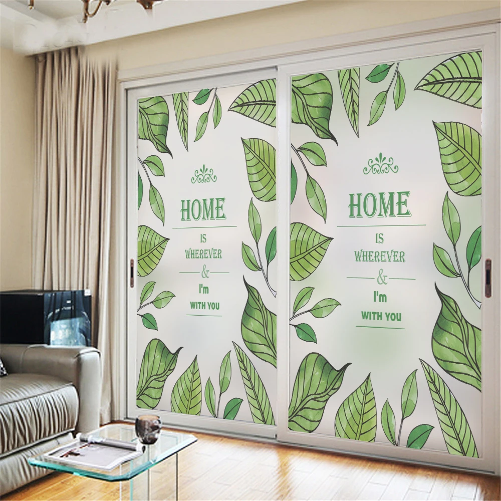 Green leaves Frosted Glass Window Film Privacy window Glass Sticker ...