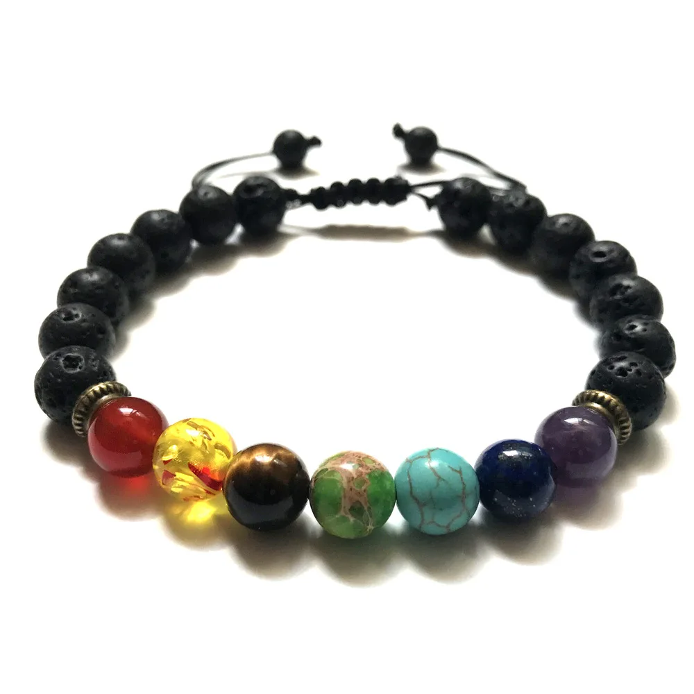 seven chakra bracelet natural stone 8mm lava rock yoga bracelet chakra ... seven chakra bracelet natural stone 8mm lava rock yoga bracelet chakra ...