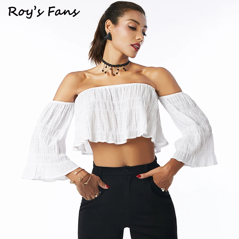 Roy's Fans Women Fashion Summer Off Shoulder Sexy Short Sleeve Crop ...