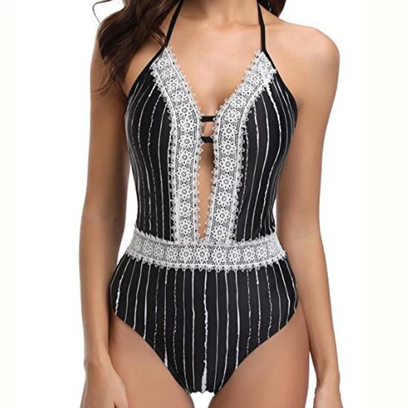Buy Womens One Piece Plunge V Neck Vintage Floral Lace