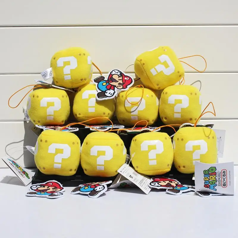 Question Mark Block Super Mario Plush Toy Doll with ring mario Key ...