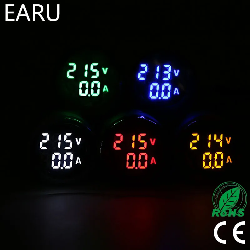 Round Mini Digital Voltmeter Ammeter 22mm AC 20-500V 0-100A Amp Volt ...