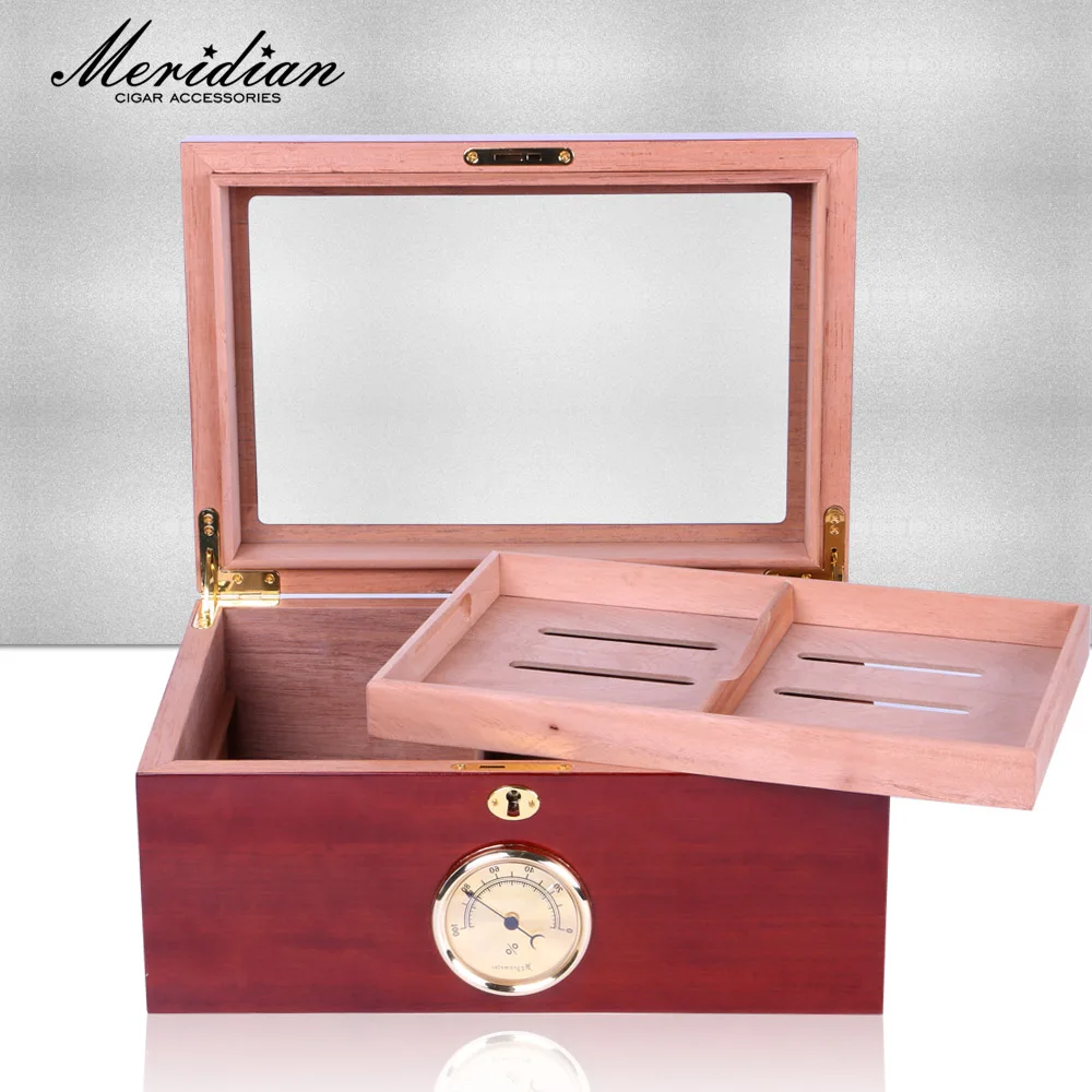 Cigar humidor box cedar wood box High gloss with top glass window ...