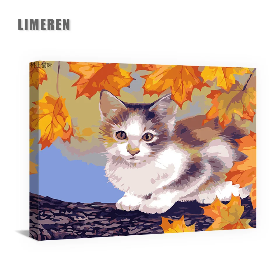 DIY pintura al óleo por números gato Stream cuadro sin marco pintura de ...