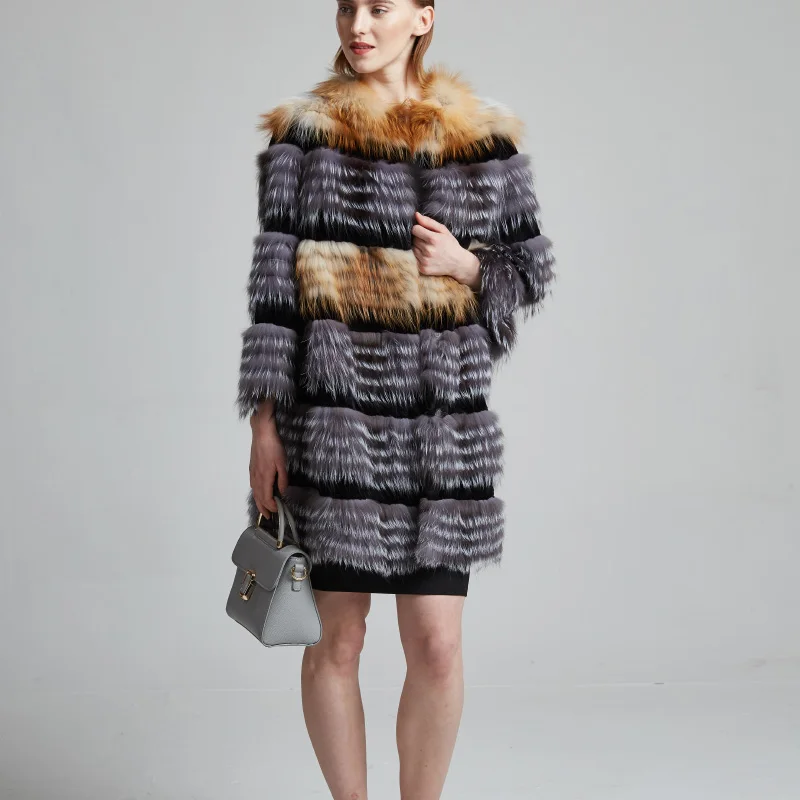 HUASHGJ Raposa Casaco De Pele Outwear Quente Luxo Real Natural Casaco De Pele das Mulheres ...
