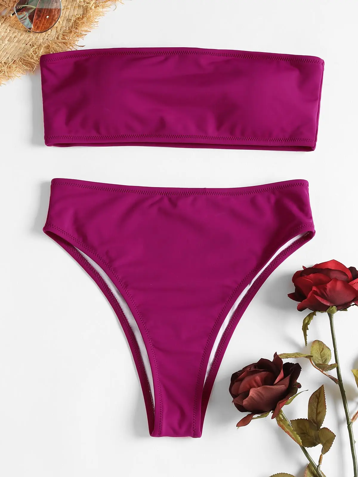 Padded Swimwear Beach Suit for Women S/M/L High Rise Bandeau Bikini Set ...