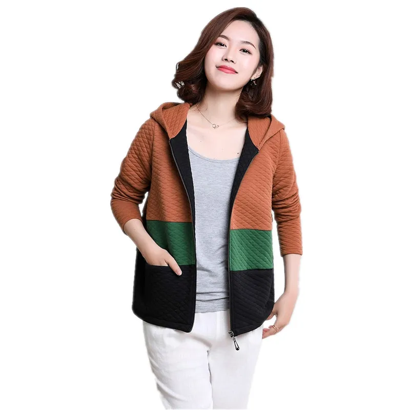 2018 spring womens jackets and coats zipper contrast color Patchwork ...