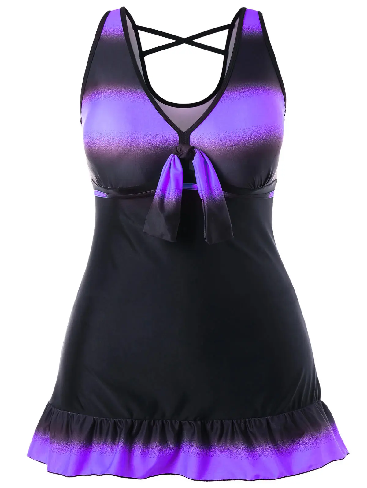 Wipalo Plus Size 5XL Summer Ombre Padded Flounce Two Piece Sets Women Set Bathing Suit Skirted ...