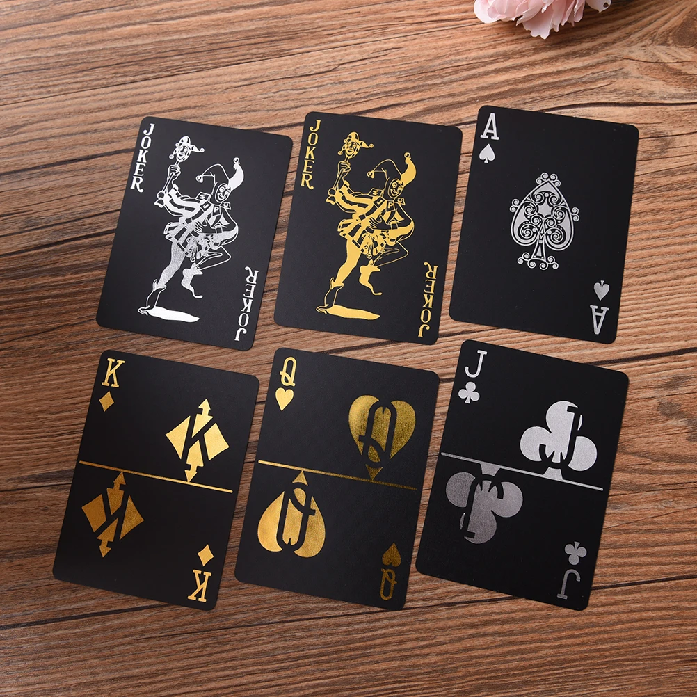 1 Set Plastic Black Playing Cards Poker Gold Foil Plated Waterproof PVC 1-set-plastic-black-playing-cards-poker-gold-foil-plated-waterproof-pvc
