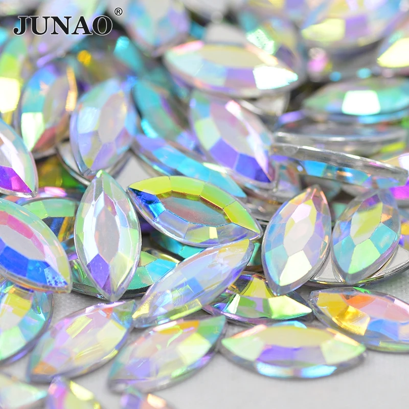 JUNAO 7*15mm Flatback Crystal AB Rhinestones Glue On Strass Crystals ...