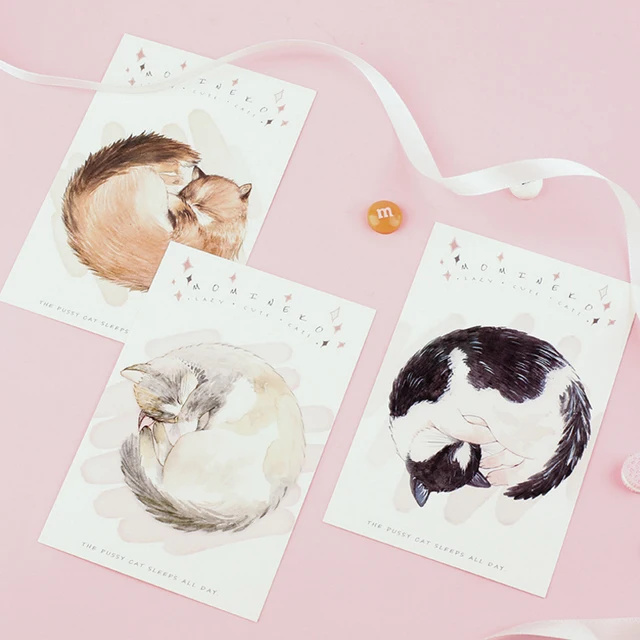 30pcs/lot Cartoon Sprout Animals ‘The Cat Sleep All Day’ Mini Cards ...