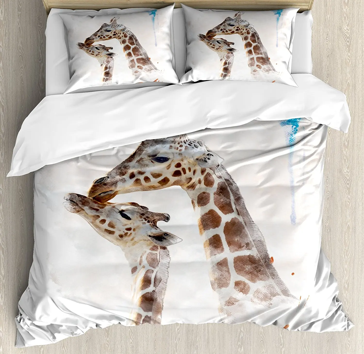Giraffe Duvet Cover Set Watercolor Parent and Children Animals Mother ...
