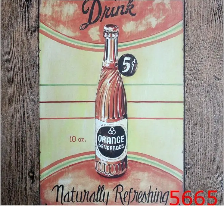 Vintage Style Printing Wall Sticker Orange Juice Tin Sign Antique Metal ...
