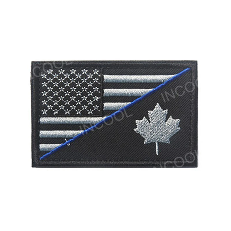 Embroidery Patch USA American Flag w/ Canada Flag Army Patch Hook ...