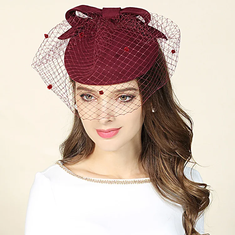 Female Fedoras Hats Wool Caps Lady Winter Warm Veil Cap British Style ...