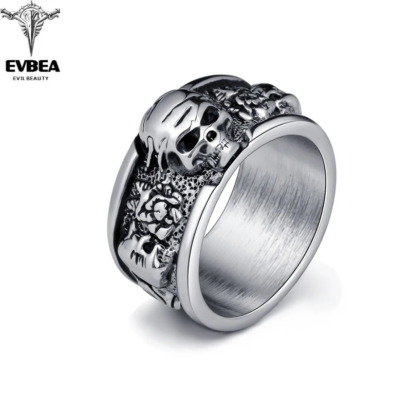 EVBEA Vintage Male Punk Skull Ring for Men and Women Biker Steampunk ...