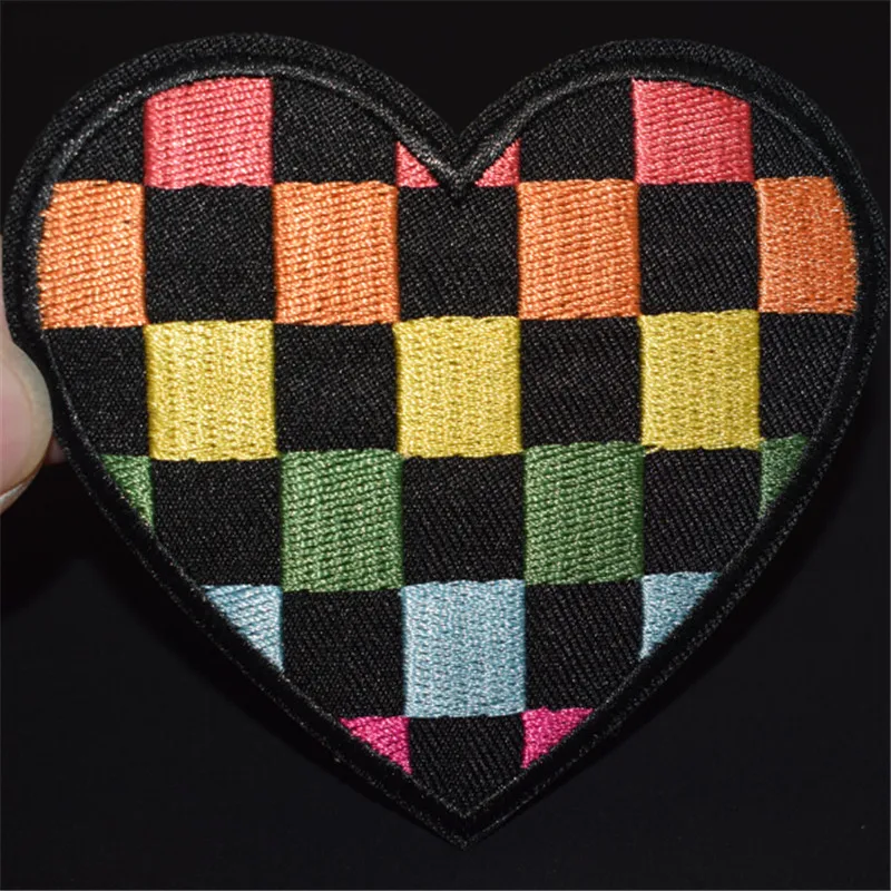 Fashion patch 8.5cm cartoon color plaid heart diy cute kids embroidery ...
