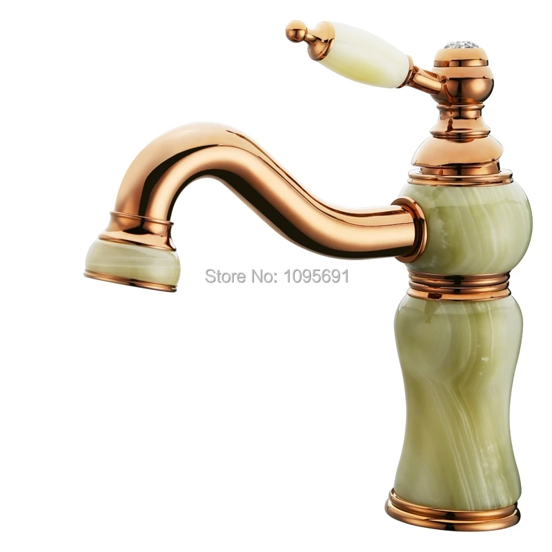 Luxury Rose Gold Plated Natural Jade And Solid Brass Single Lever Mixer