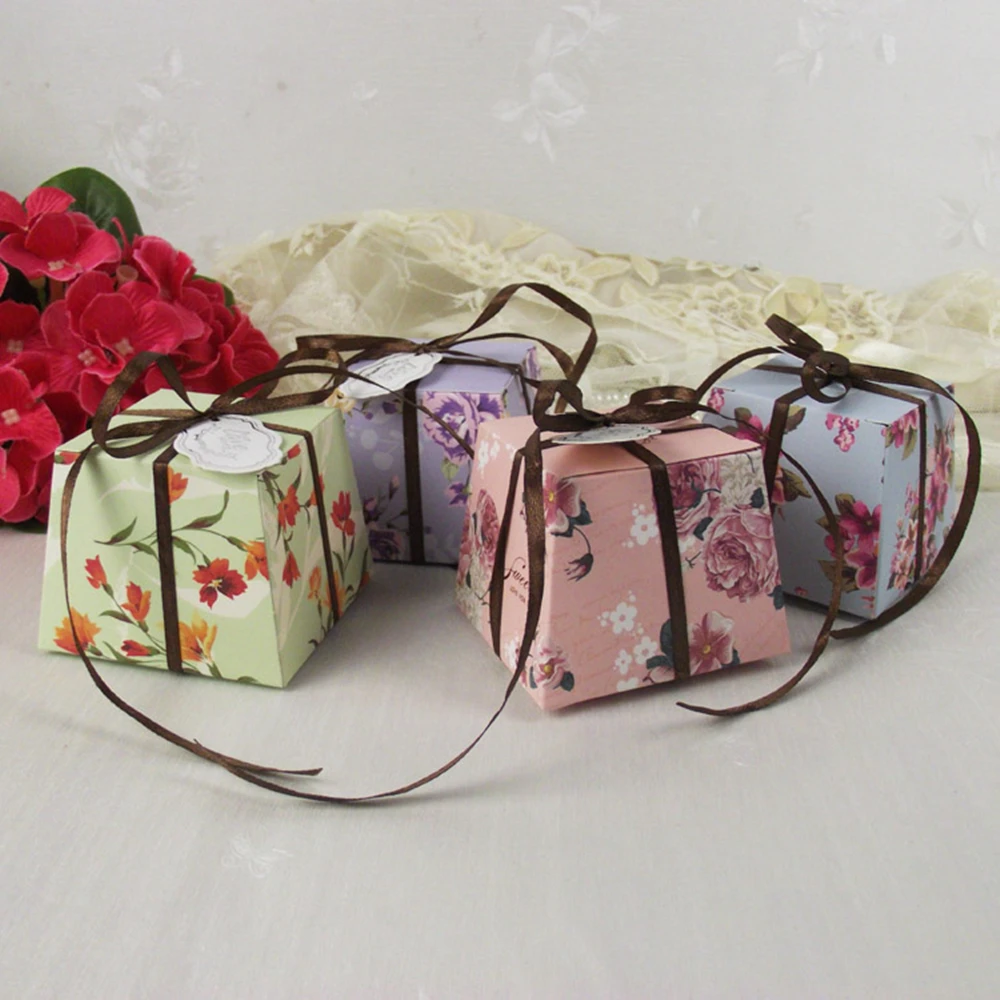 100pcs/lot Get married joyful box trapezoidal floral candy box ...