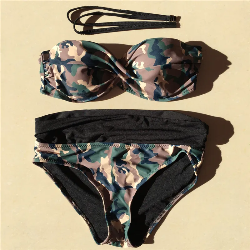 Camo Bandage Swimsuit Camouflage Bikinis Women Navy Bathing Suit Push ...
