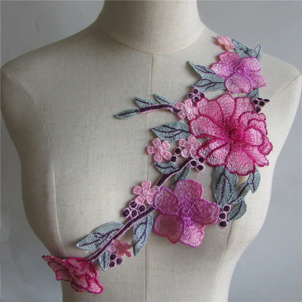 Pink collar flower embroidery patches sticker patches for evening dress ...