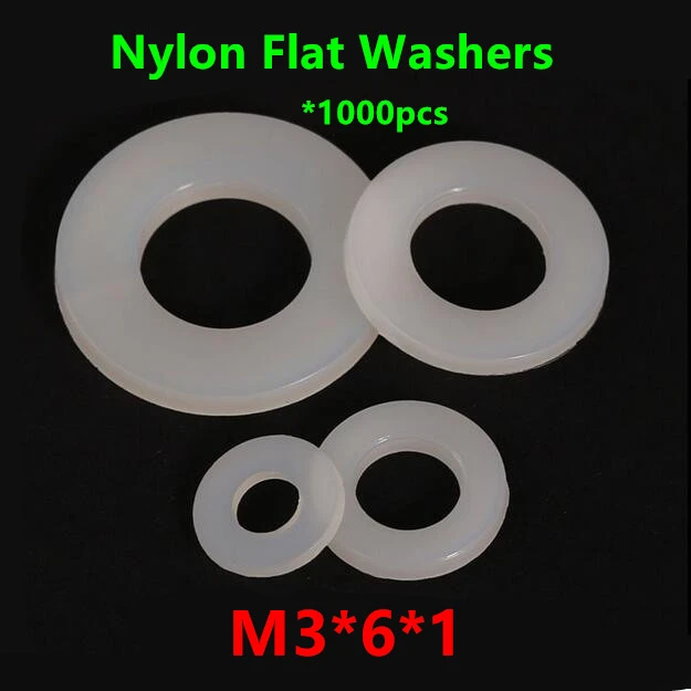 1000pcs M3(id)*6(od)*1mm White Nylon Flat Washer M3 Plastic Plain ...