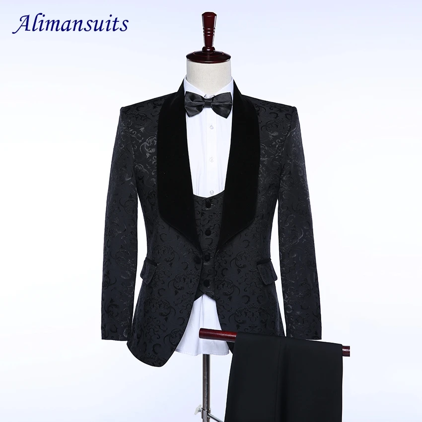 Brand Style Prom Suits Peaked Lapel Groom Tuxedos 3 Colors Black Double