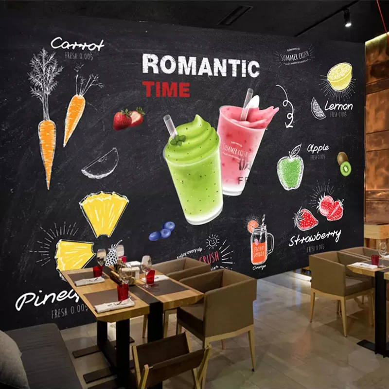 Custom Wall Mural 3D Creative Beverage Juice Art Wall Painting Bar ...