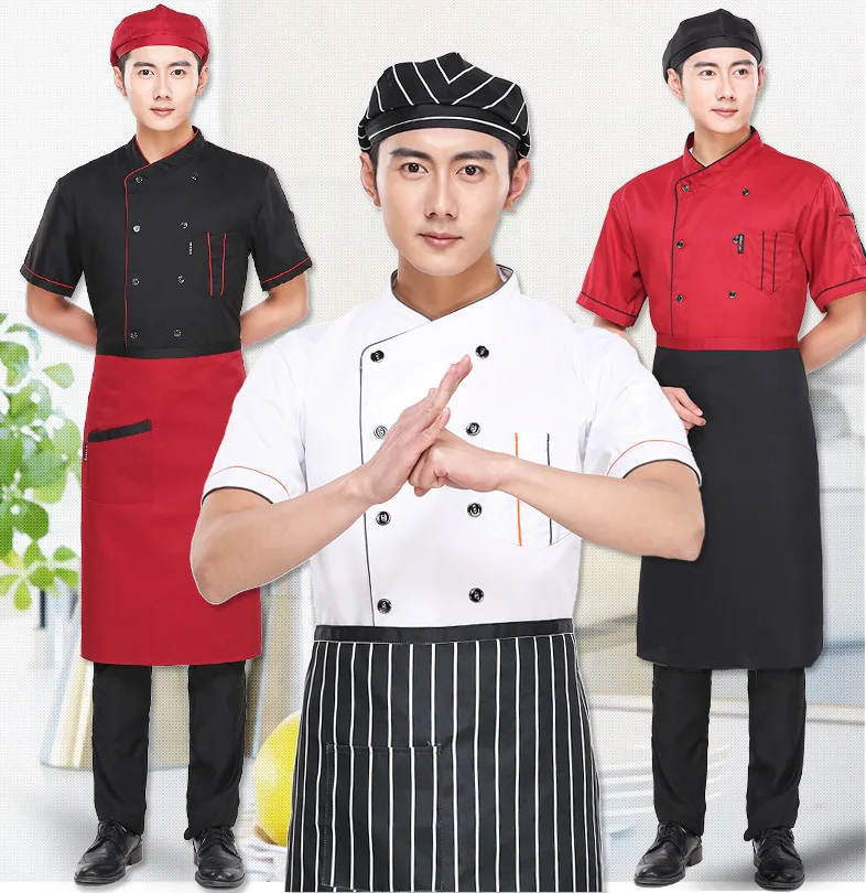 Ropa de trabajo de manga corta para Chef, uniforme de cocina de alta ...