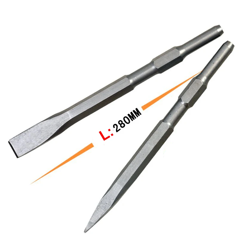 2pcs/set Hex 17mm 1pc Sharp Head & 1pc Flat Head 17*280 Electric Hammer ...