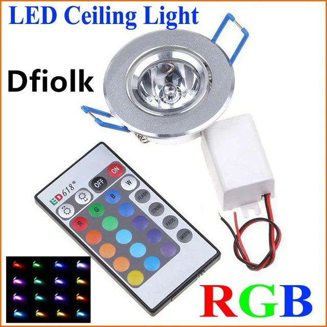 3W RGB LED Ceiling Down Lights Recessed LED Downlight Red Blue Green ...
