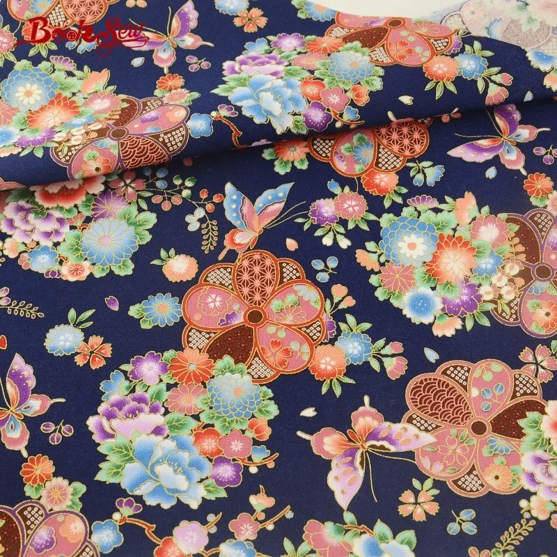 Booksew Gold Powder Flower And Butterfly Navy Linen High Quality Home ...