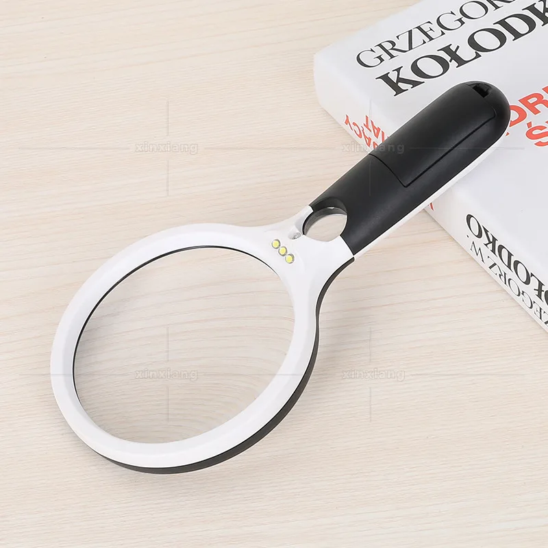 Creative 120mm 4 Led Lights Racket Double Glass Reading Magnifier ...