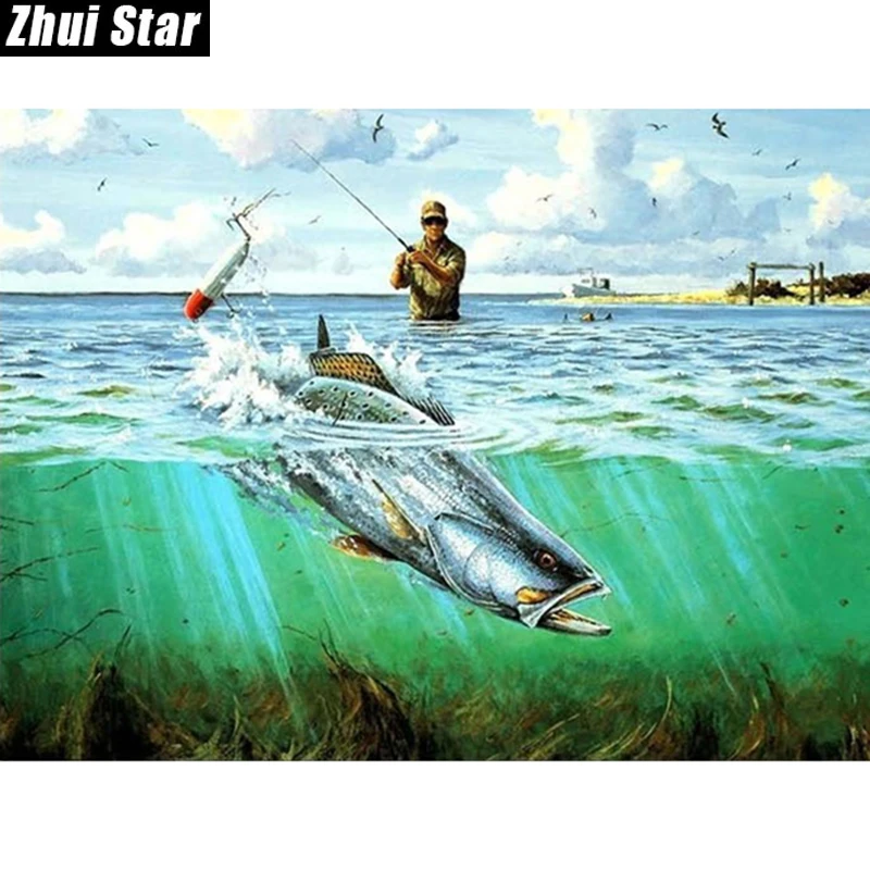 Full Square Diamond 5D DIY Diamond Painting "fishing" Embroidery Cross ...