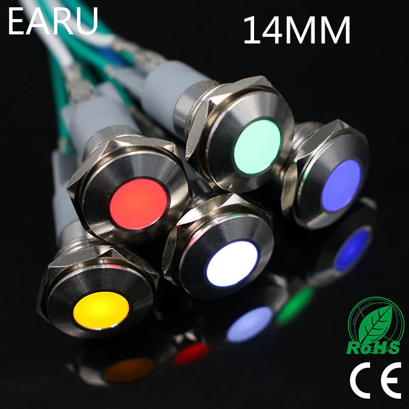Diy Mini 14mm Waterproof Ip67 Led Metal Indicator Pilot Light Signal ...