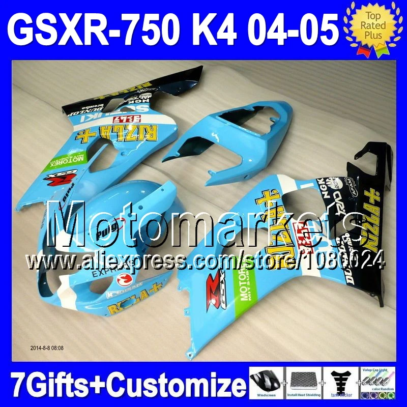 7gifts+Cowl For SUZUKI K4 GSXR 750 GSX R750 RIZLA Cyan 04 05 2004 2005 ...