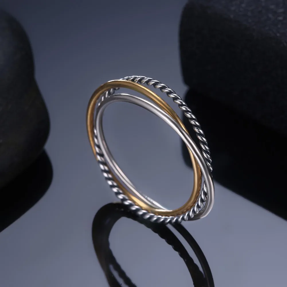 Ring Silver 925 Jewelry Three Colors Three Layer Round Rings For Women ...