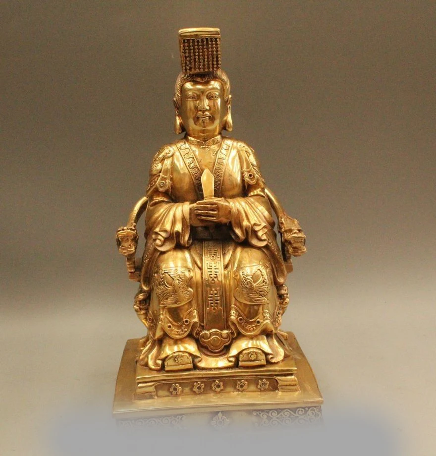 12" China Taoism Brass Seat Taoist priest Tai Shang Lao Jun God Statue ...