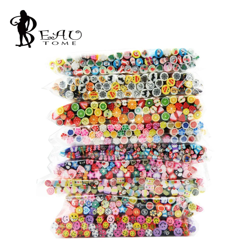 10 Style 50PCS 5mm Mix Fruit Cake Butterfly Feather Fimo Canes 3D Nail ...