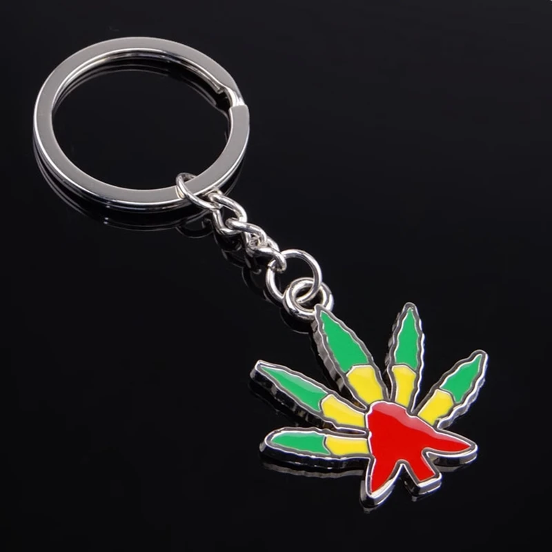 2017 New Maple Leaf Metal Keychain Multi color Plant Weed Key Chain ...