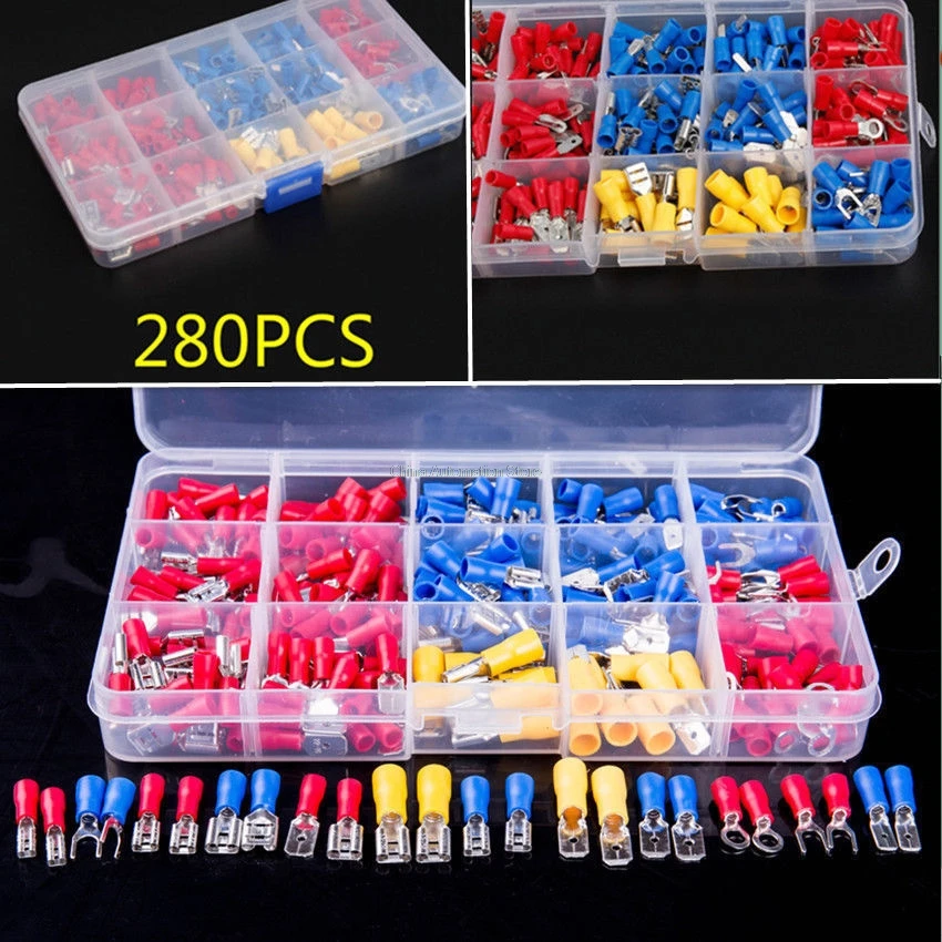280pcs/lot Insulated Terminals Electrical Crimp Connector Spade Ring ...