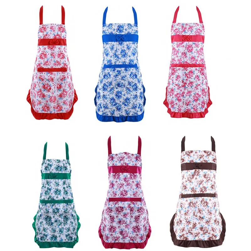 Kitchen Floral Cloth Apron Flowers Prints Sleeveless Aprons Kitchen ...