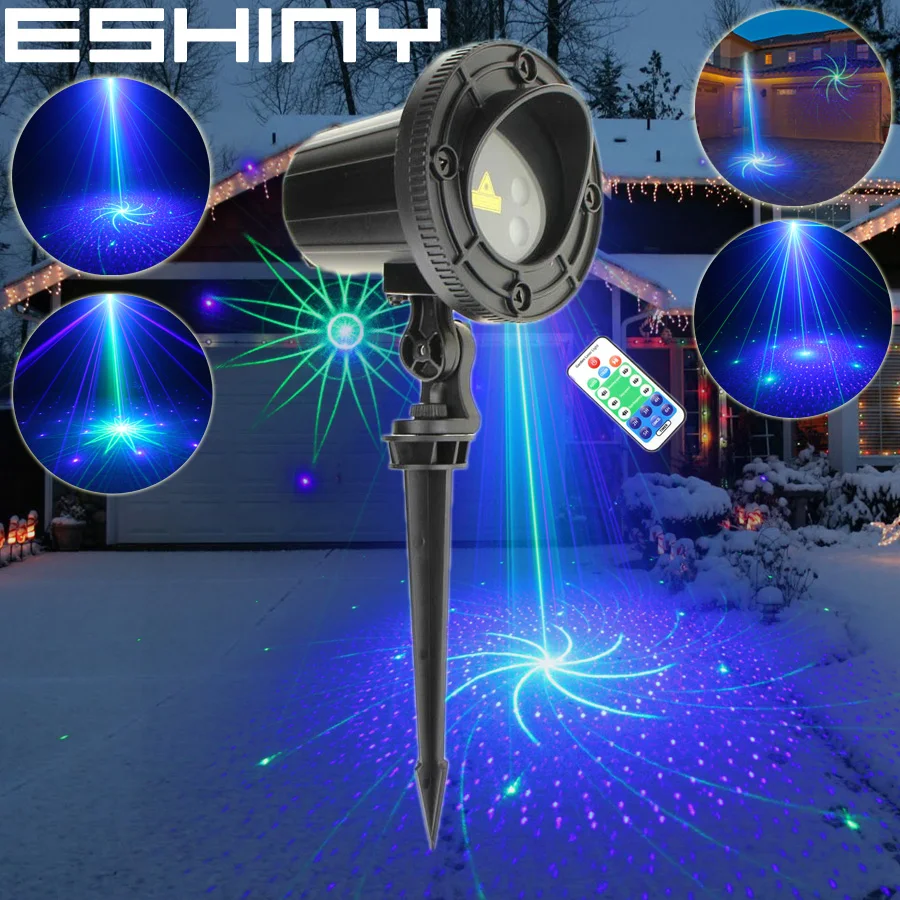 Eshiny Outdoor Blue Green Laser 16 Patterns Projector Ip44 Holiday ...
