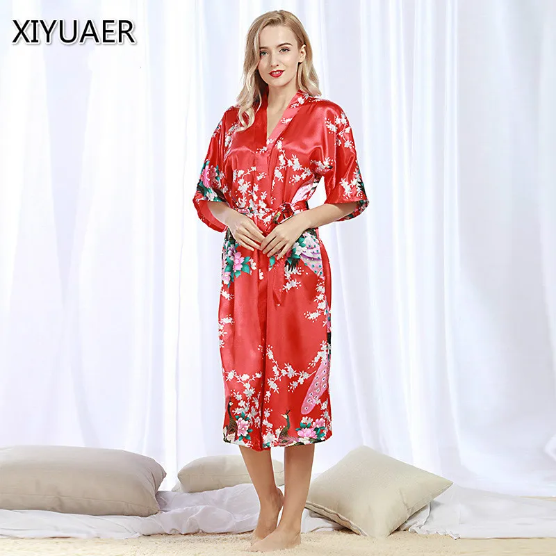 High Quality Red Female Rayon Robe Kimono Bath Gown New China Lady