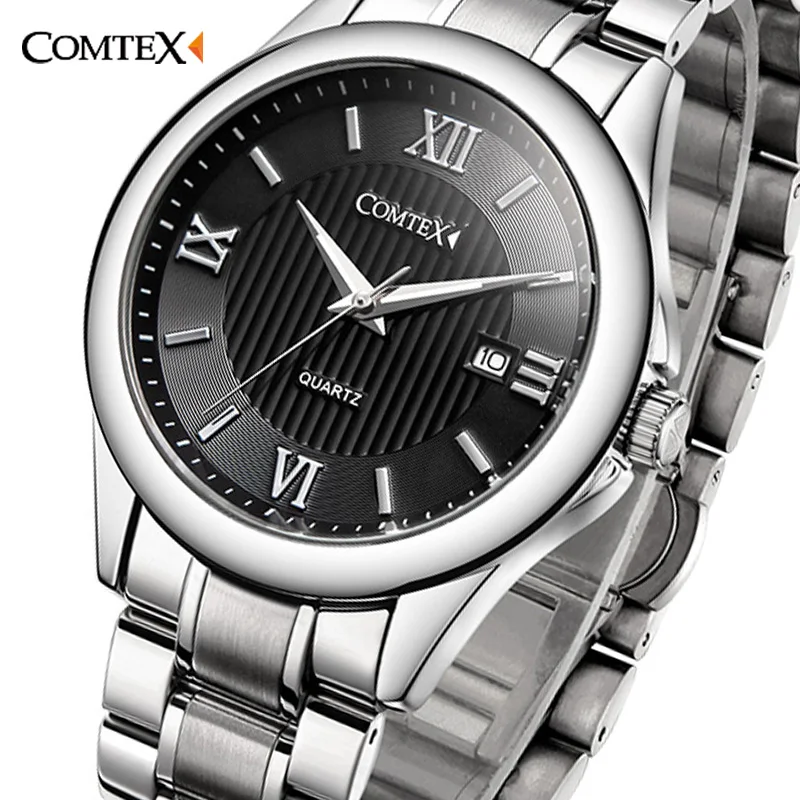 COMTEX Men Quartz Watch army luminous Stainless Steel Roman Numeral big ...